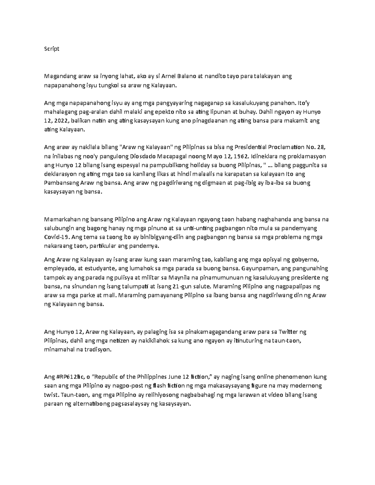 Script Arnel Summaries in the Pandemic - Script Magandang araw sa ...
