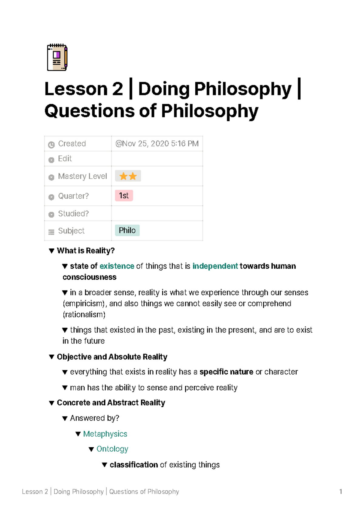 Lesson 2 Doing Philosophy Questions of Philosophy - Lesson 2 | Doing ...