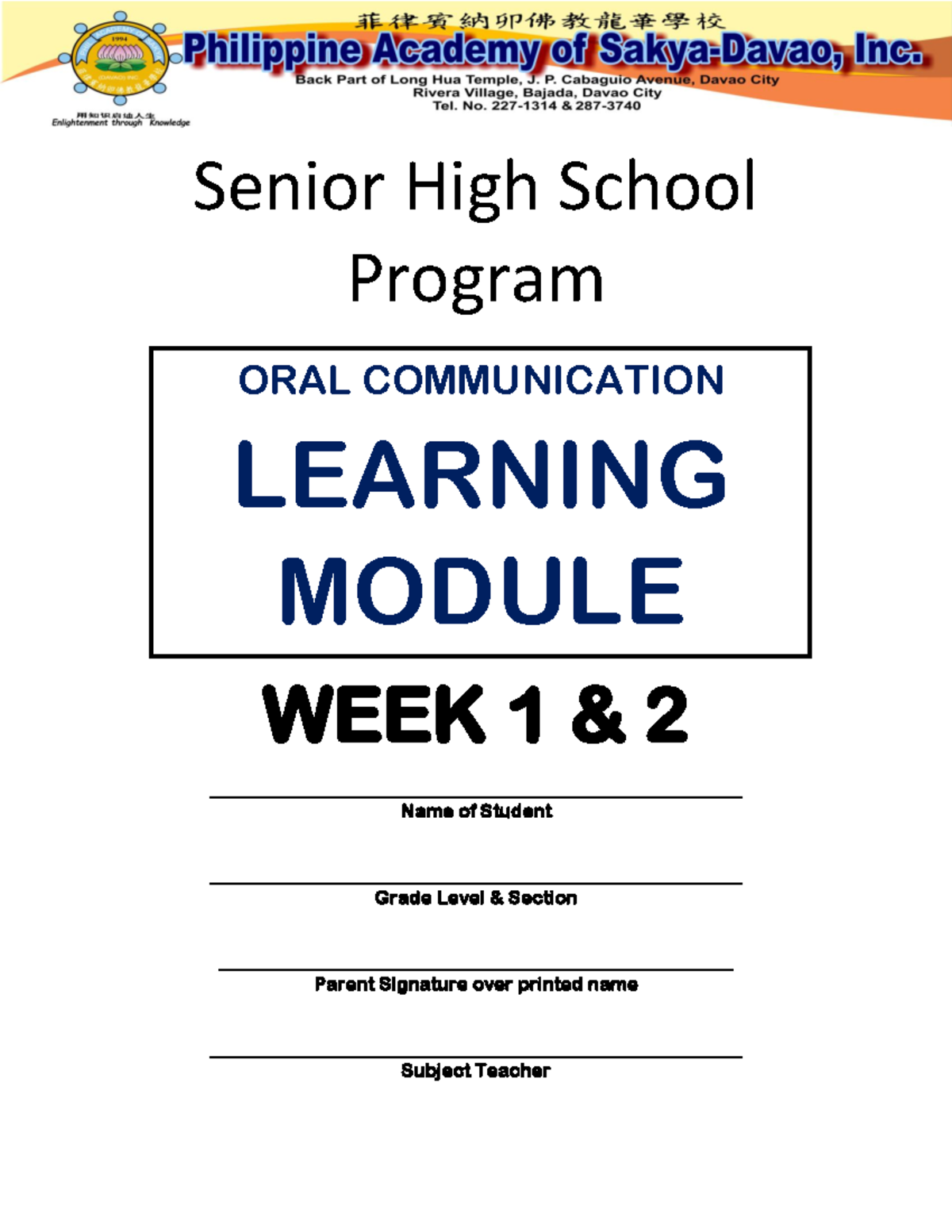 COR 1 Week 1 - 2 - Oral Communication - Senior High School Program WEEK ...