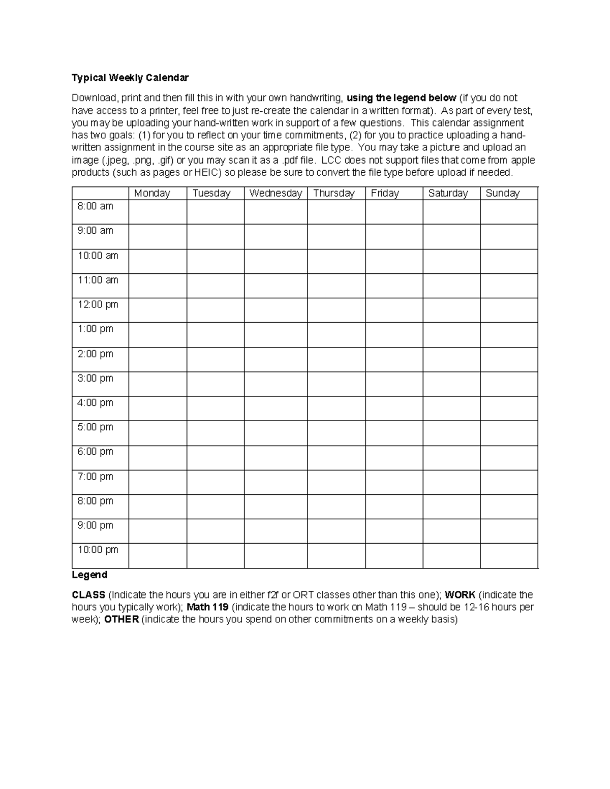 Typical Weekly Calendar - Typical Weekly Calendar Download, print and ...
