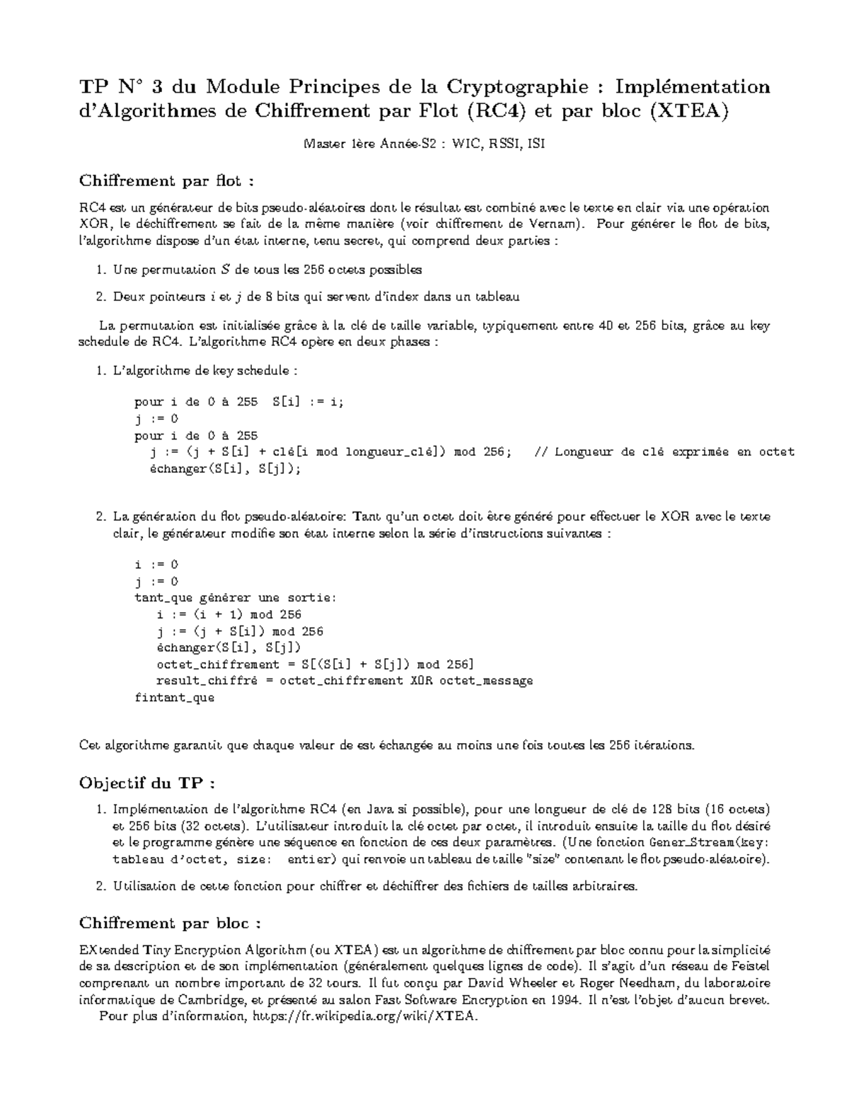 TP3-Crypto - voicii - TP N° 3 du Module Principes de la Cryptographie : Impl ́ementation - Studocu