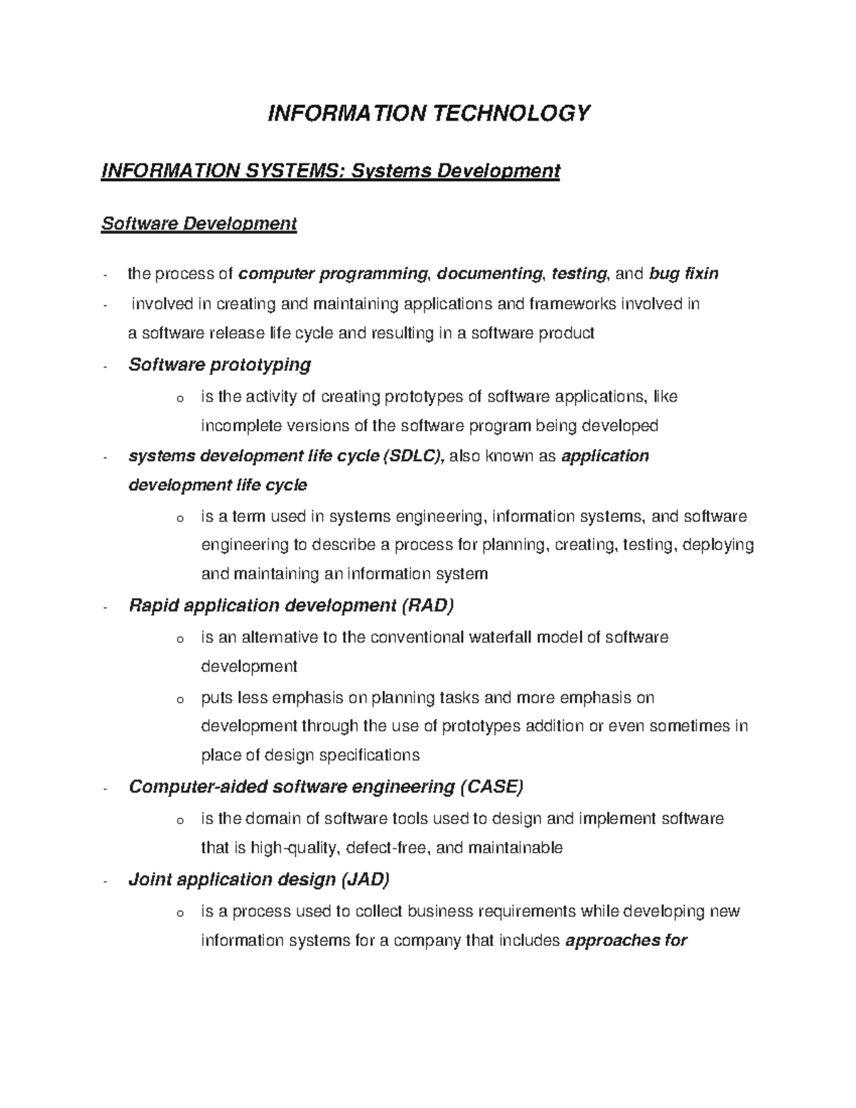 Information Systems Systems Development - INFORMATION TECHNOLOGY ...