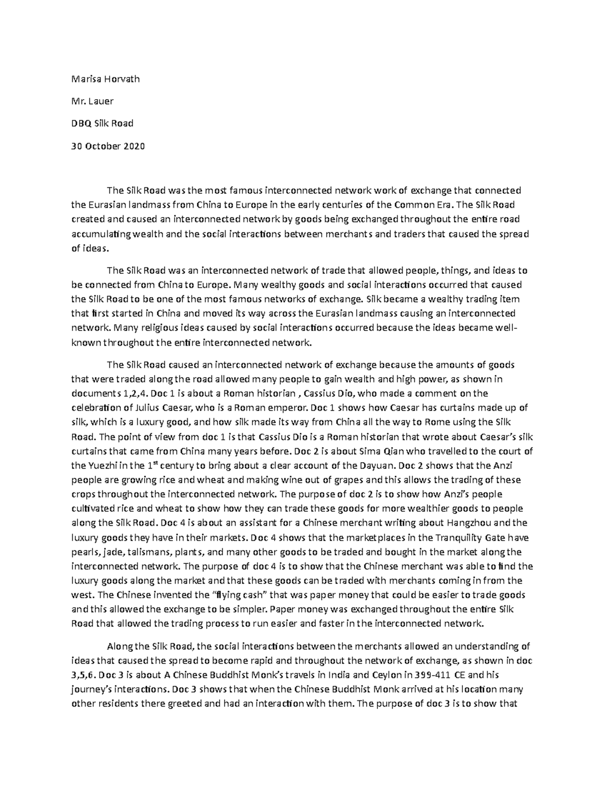 First DBG SIlk ROad - world - Marisa Horvath Mr. Lauer DBQ Silk Road 30 ...