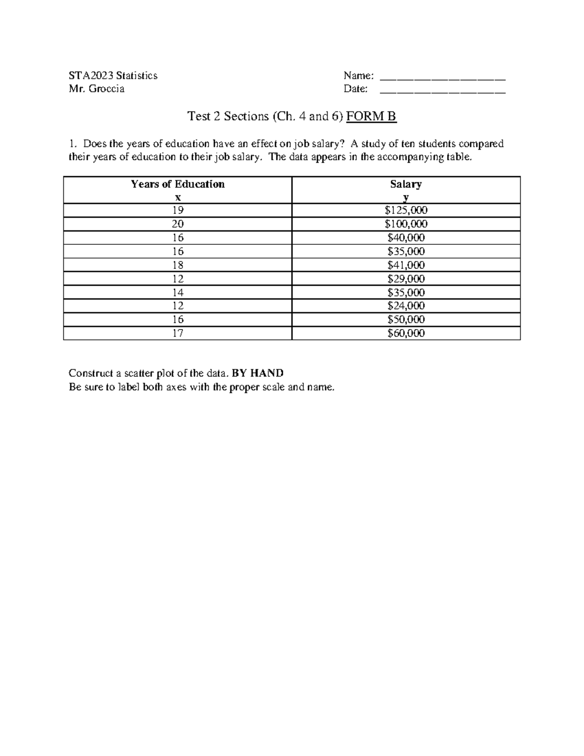 STA2023 Test 2 B (Ch 4 and 6)-3 - STA2023 Statistics Name ...