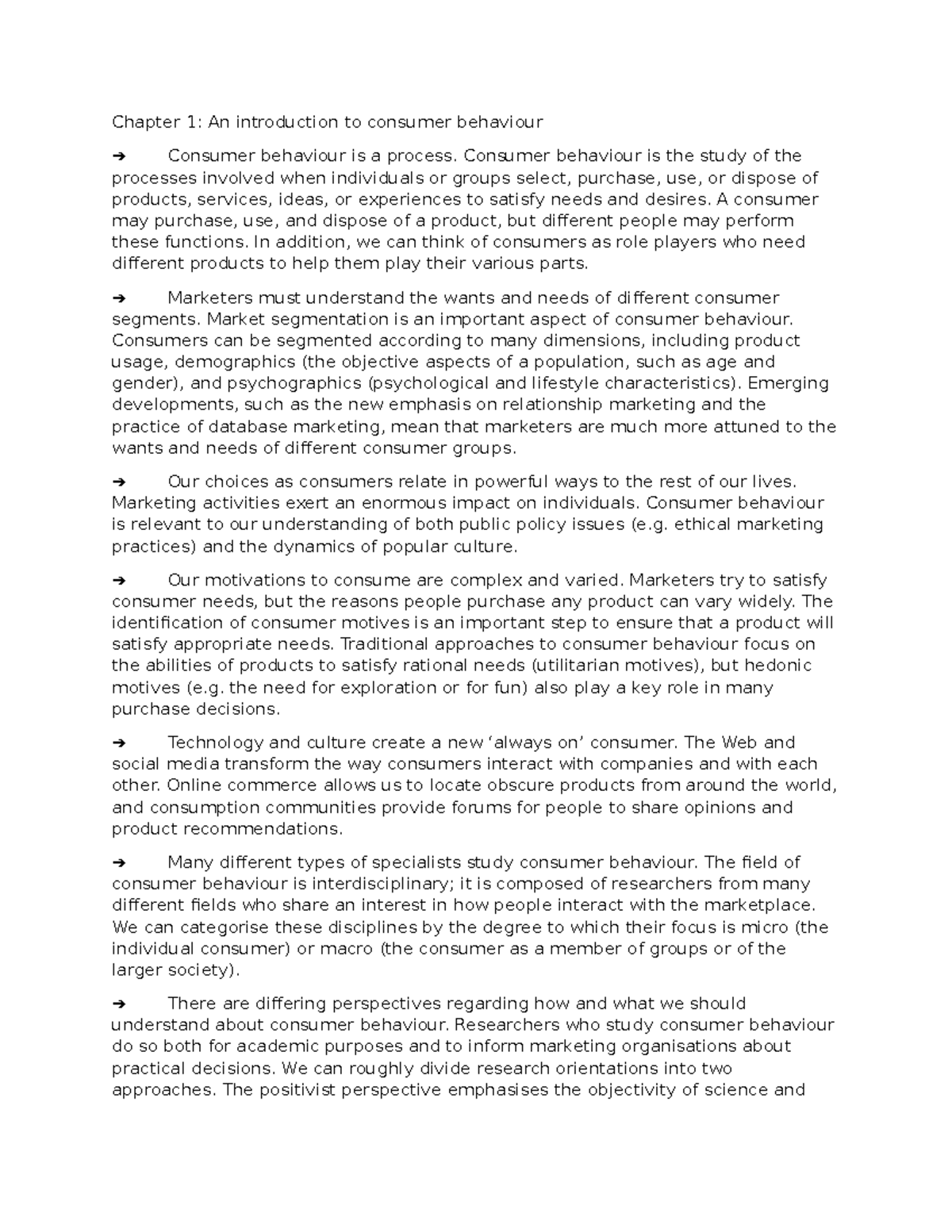 Consumer Behavior Chapter 1 summary and key terms - Chapter 1: An introduction to consumer ...