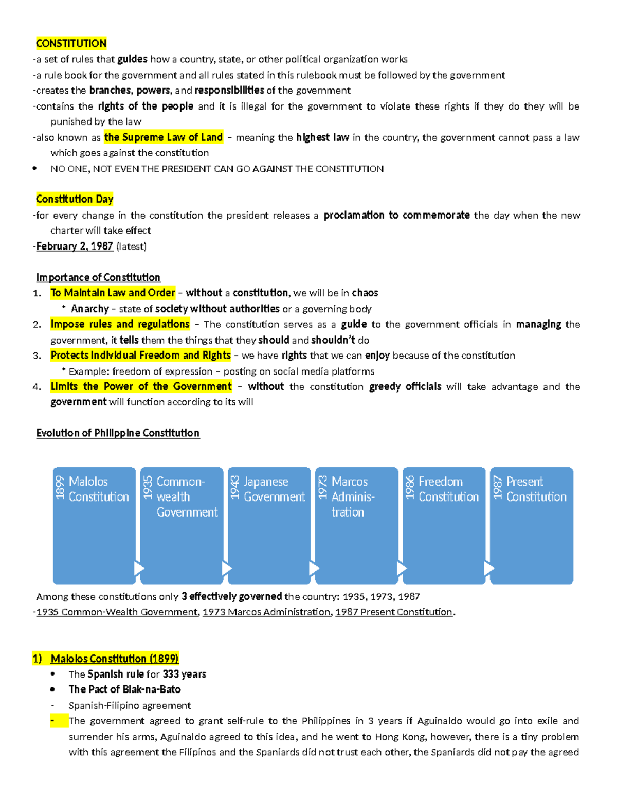 Constitution ( reviewer) - CONSTITUTION a set of rules that guides how ...