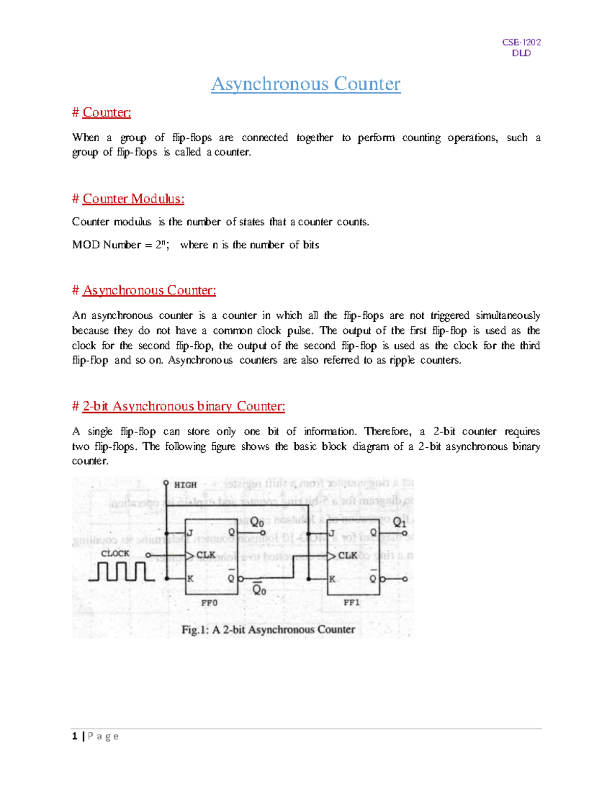 Asynchronous Counter - DLD Asynchronous Counter # Counter: When a group ...