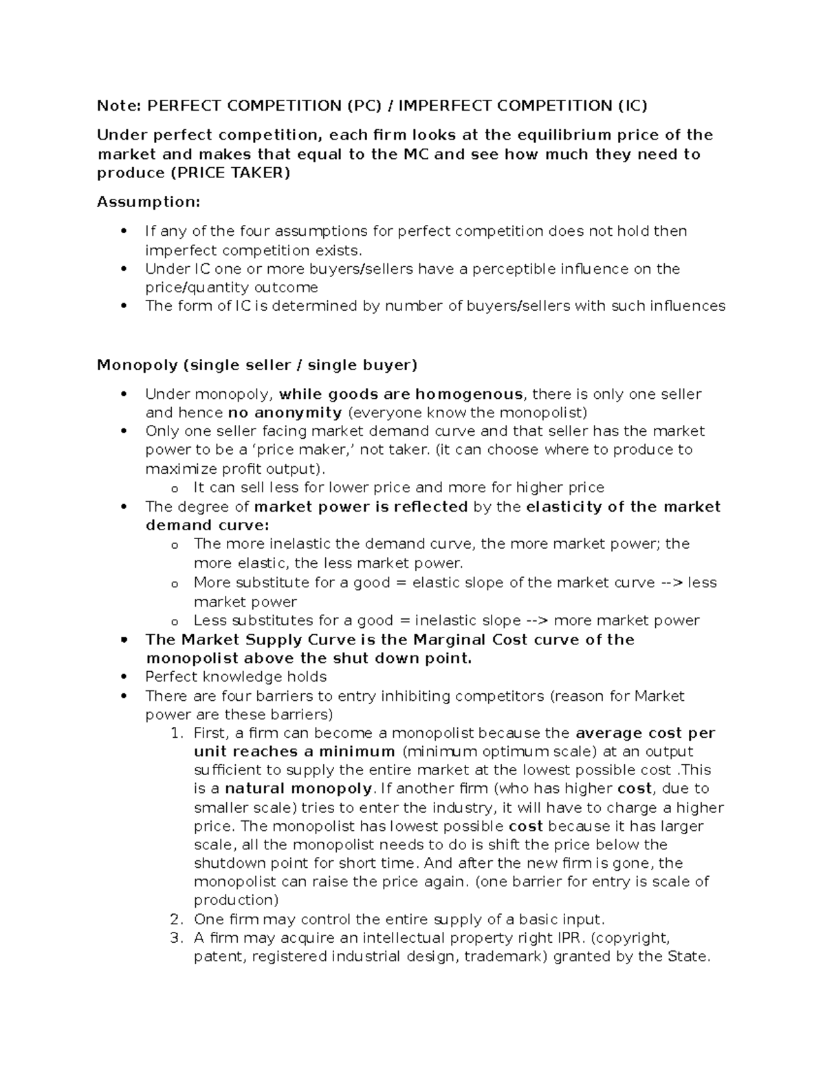 Monopoly - Harry Chartrand's notes - Note: PERFECT COMPETITION (PC ...