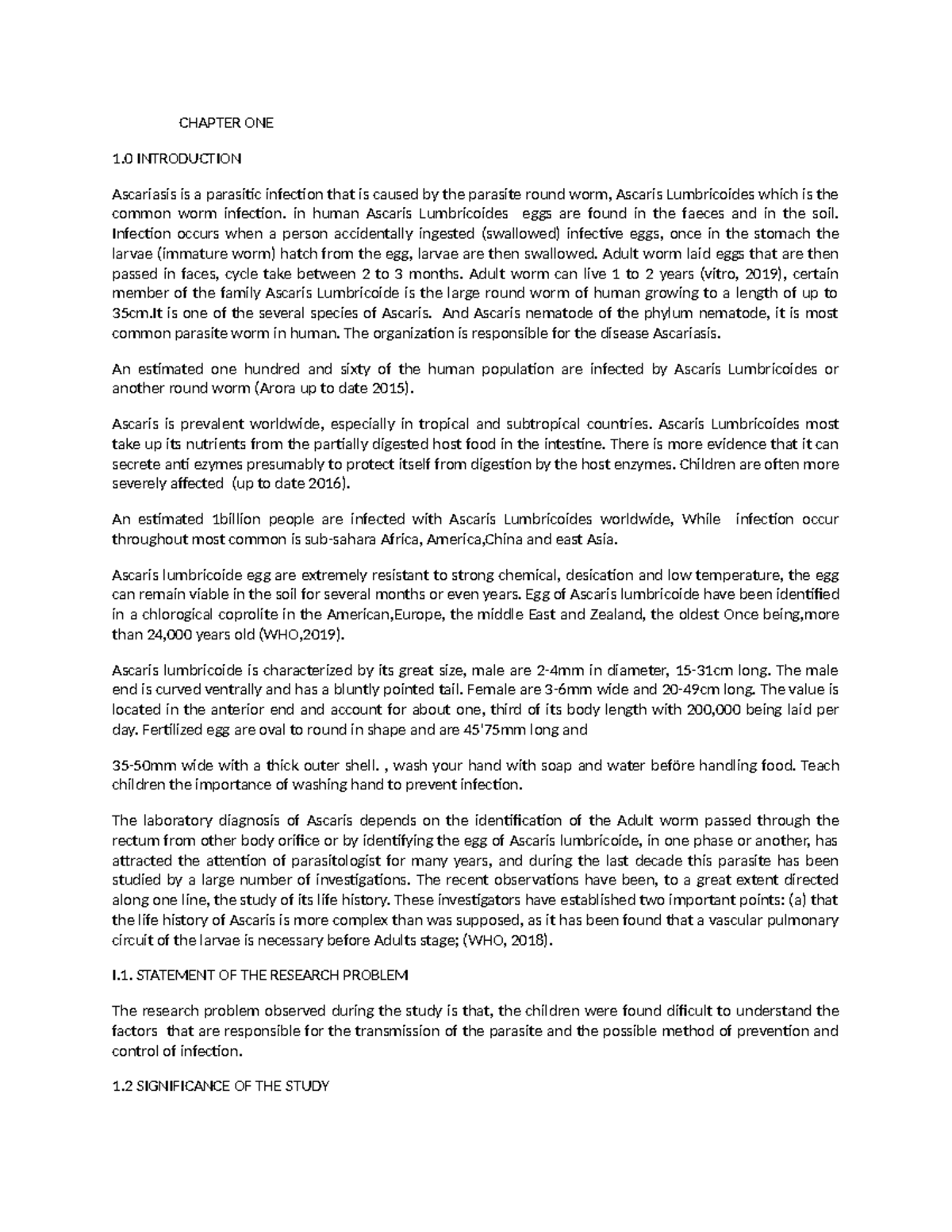 Ibrahim saidu MLT - Stool analysis - CHAPTER ONE 1 INTRODUCTION ...