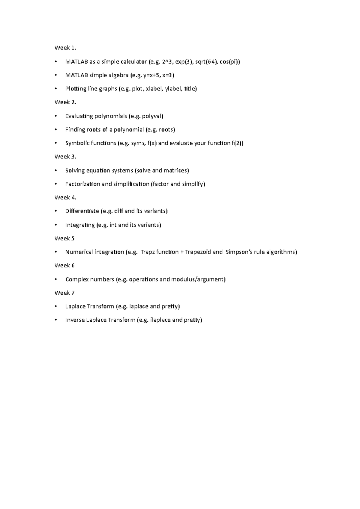 Matlab Week Allocation Week 1 Matlab As A Simple Calculator E 23
