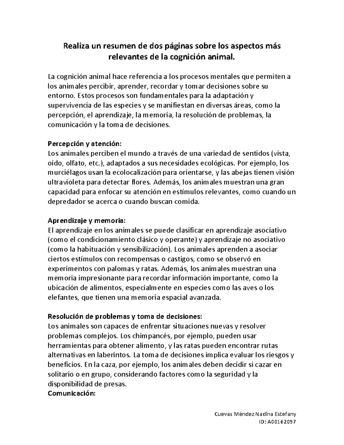 Cuevas Méndez Nadina Estefany - Aprendizaje Cognocitivo En Animales ...