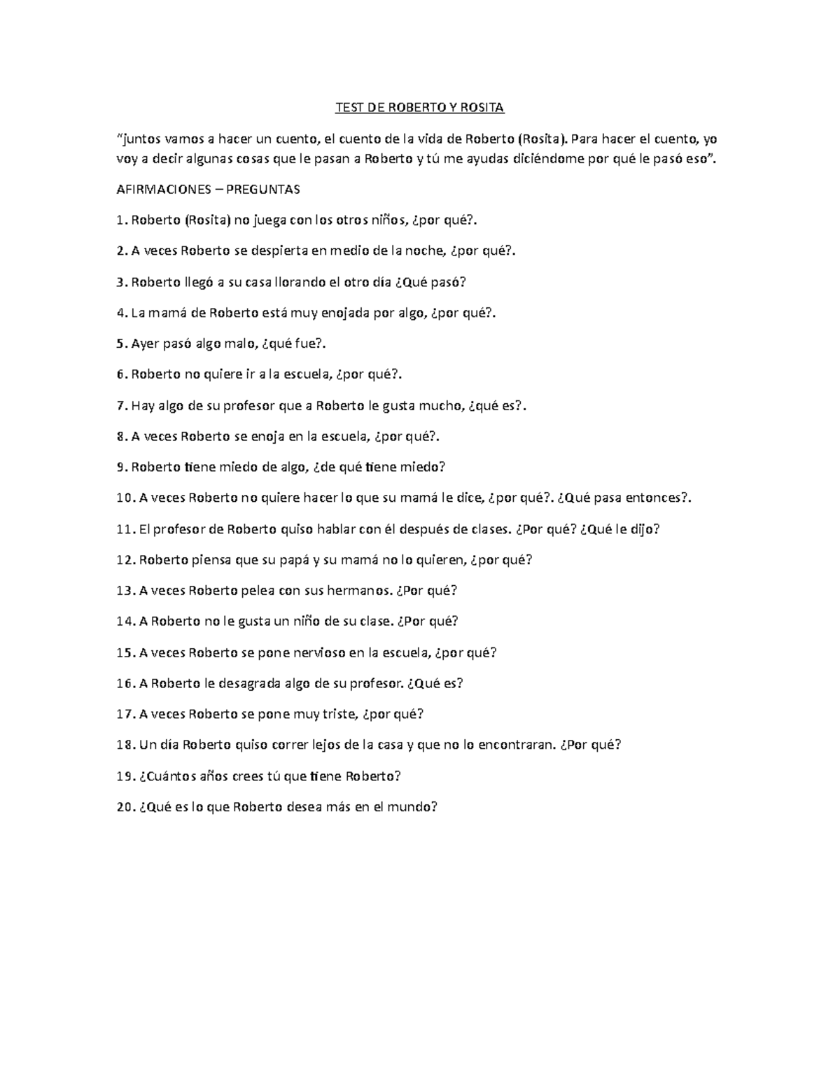 Extracto TEST DE Roberto Y Rosita - TEST DE ROBERTO Y ROSITA “juntos ...