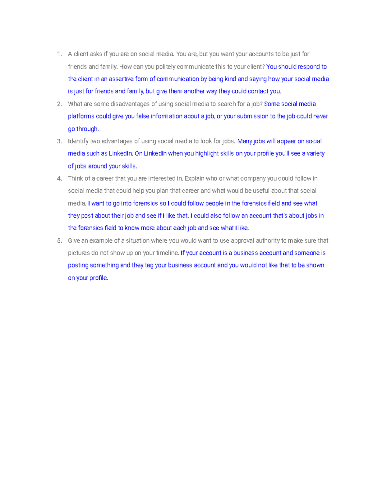 Social Media unit 5 questions - A client asks if you are on social ...