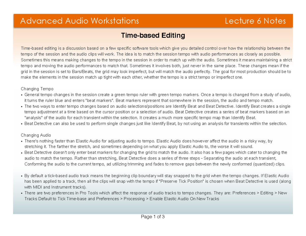 Lecture 6 Notes Time Based Editing - REC4414 - Studocu