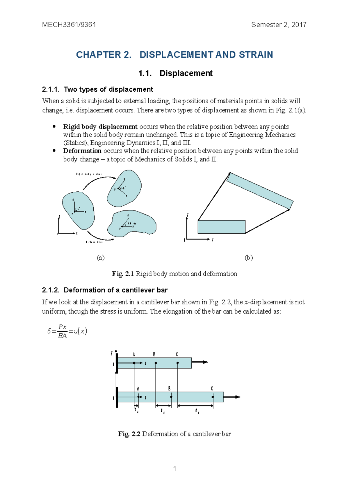 MECH3361 Mechanics of Solids 2 Chapter 2 - Strain - CHAPTER 2 ...