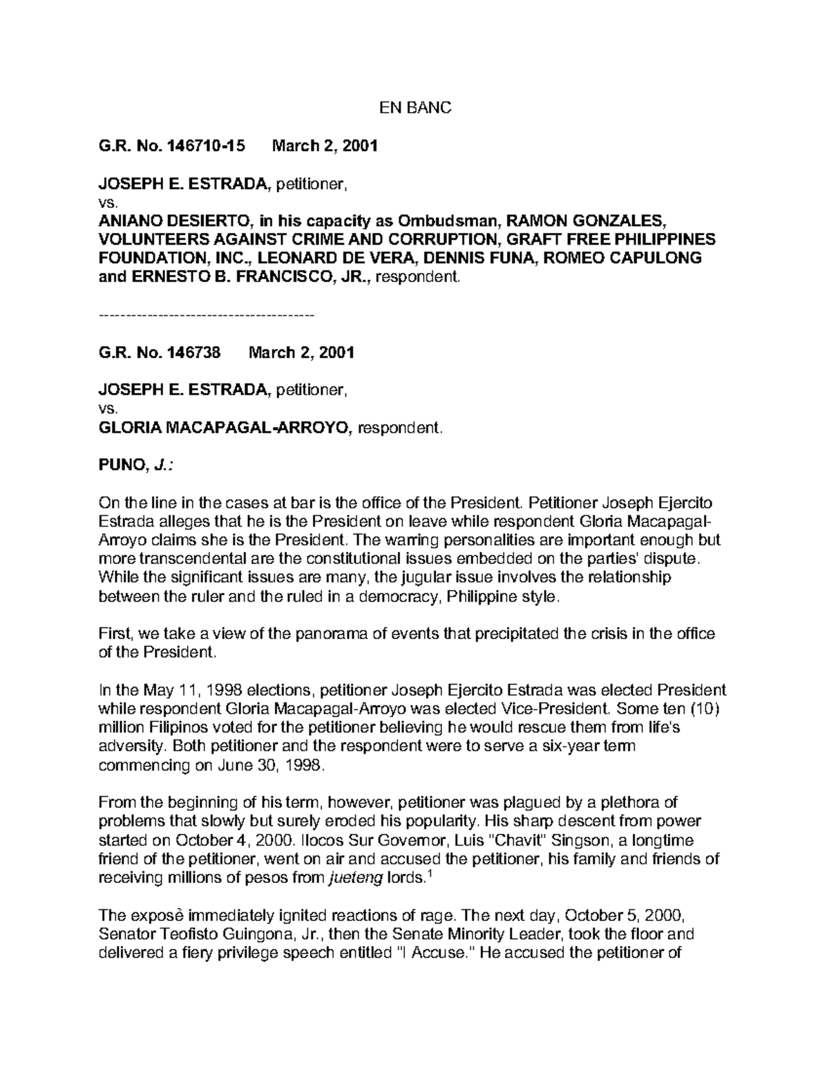 Estrada-vs - Estrada-vs - EN BANC G. No. 146710- 15 March 2, 2001 ...
