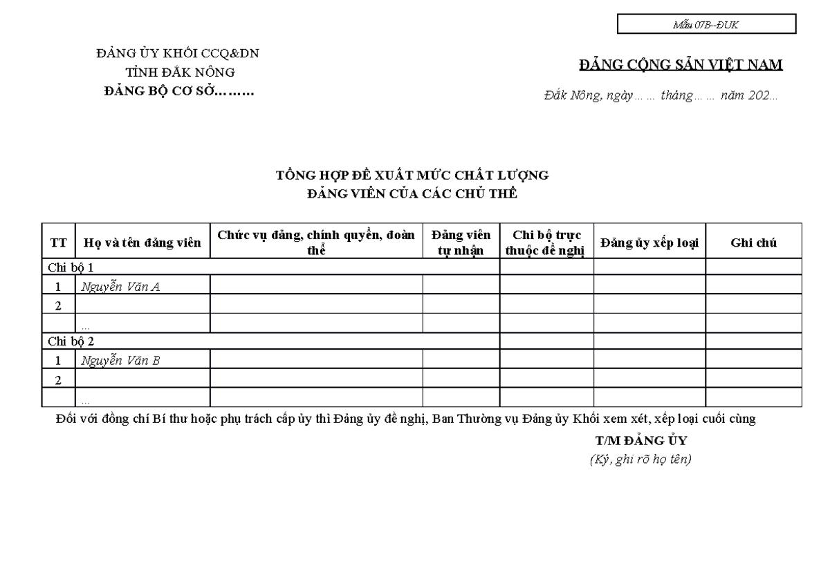 M7 - Tong hop xep loai dang vien cua Dang bo co so - ĐẢNG ỦY KHỐI CCQ ...