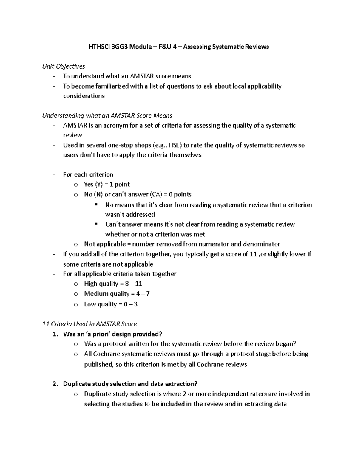 F&U 4 - Assessing Systematic Reviews - HTHSCI 3GG3 Module – F&U 4 ...