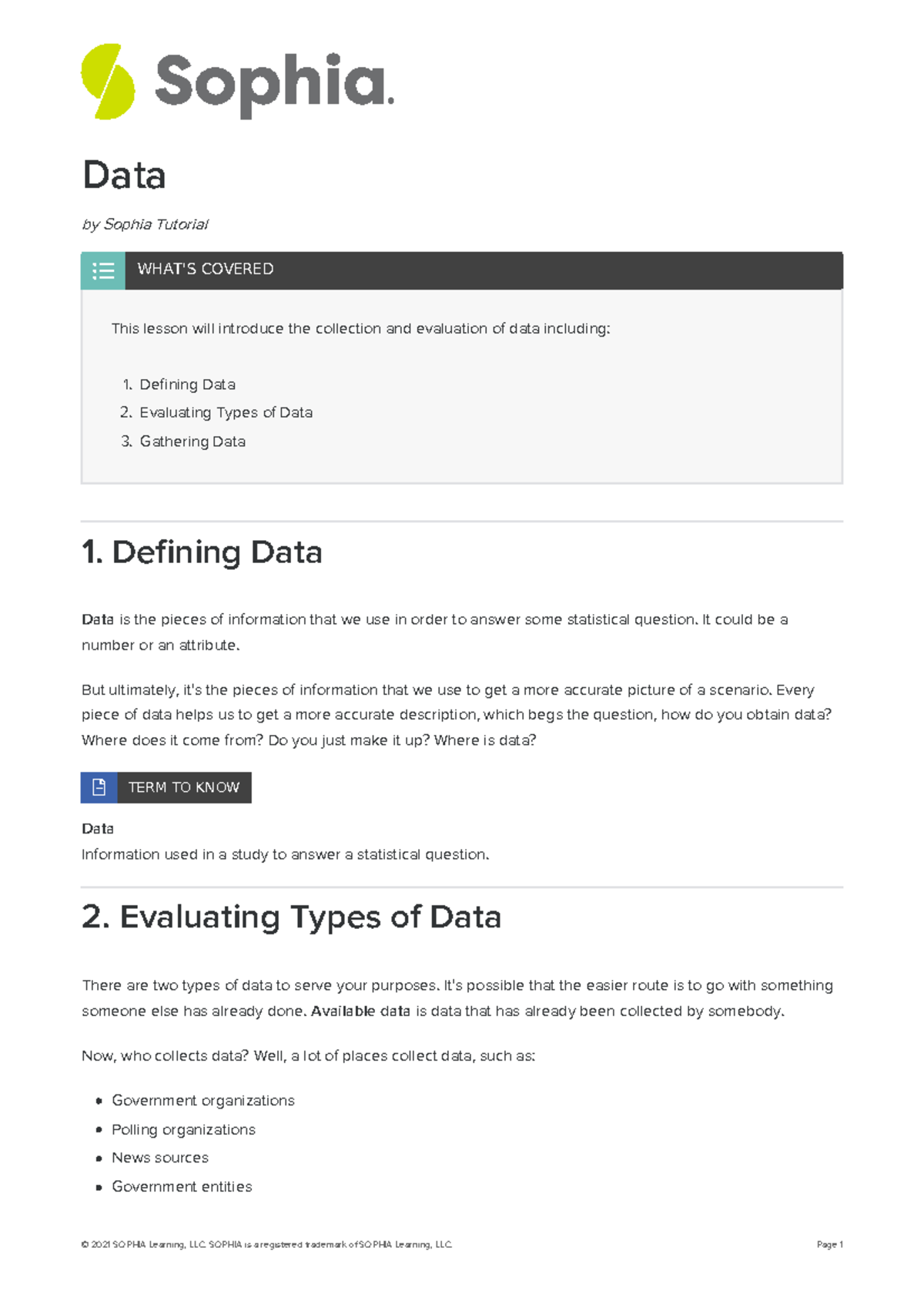Data paper - Data by Sophia Tutorial This lesson will introduce the ...