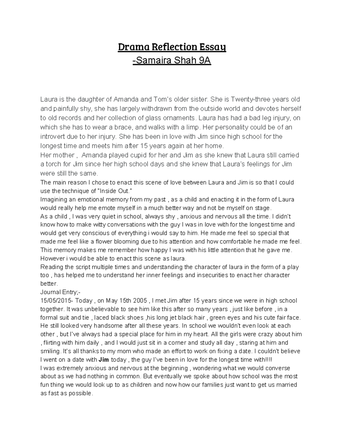 Drama reflection essay - Drama Reflection Essay -Samaira Shah 9A Laura ...