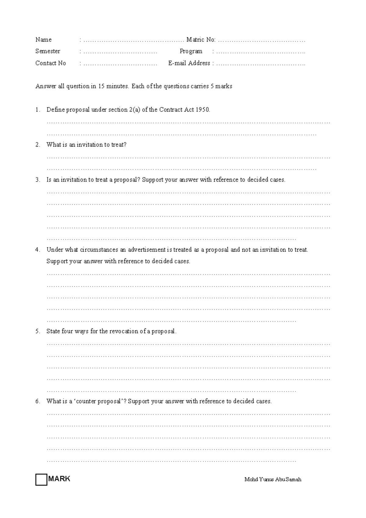 Quiz 02 - Exercise for student - Name ...