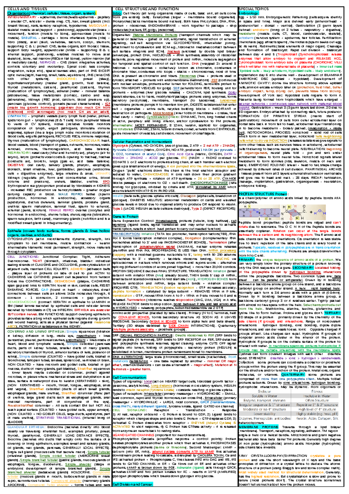 Cheat sheet 2024(2) - CELLS AND TISSUES Organization (chemical ...