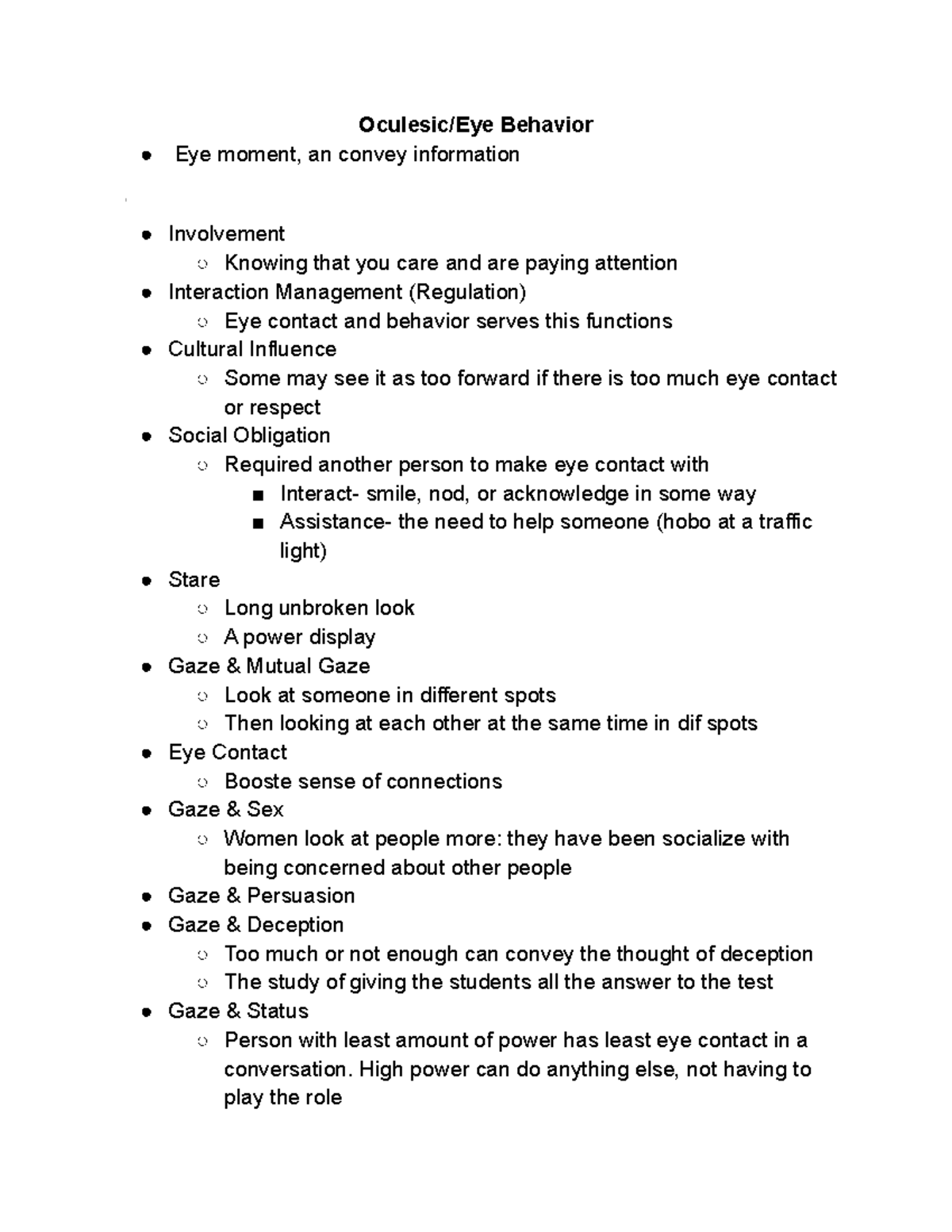 Oculesic Eye Behavior - Lecture notes 1 - Oculesic/Eye Behavior Eye ...
