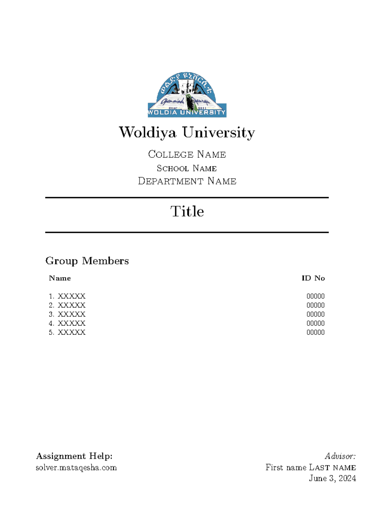 WDU cover template - data structure and algorithm - Woldiya University ...