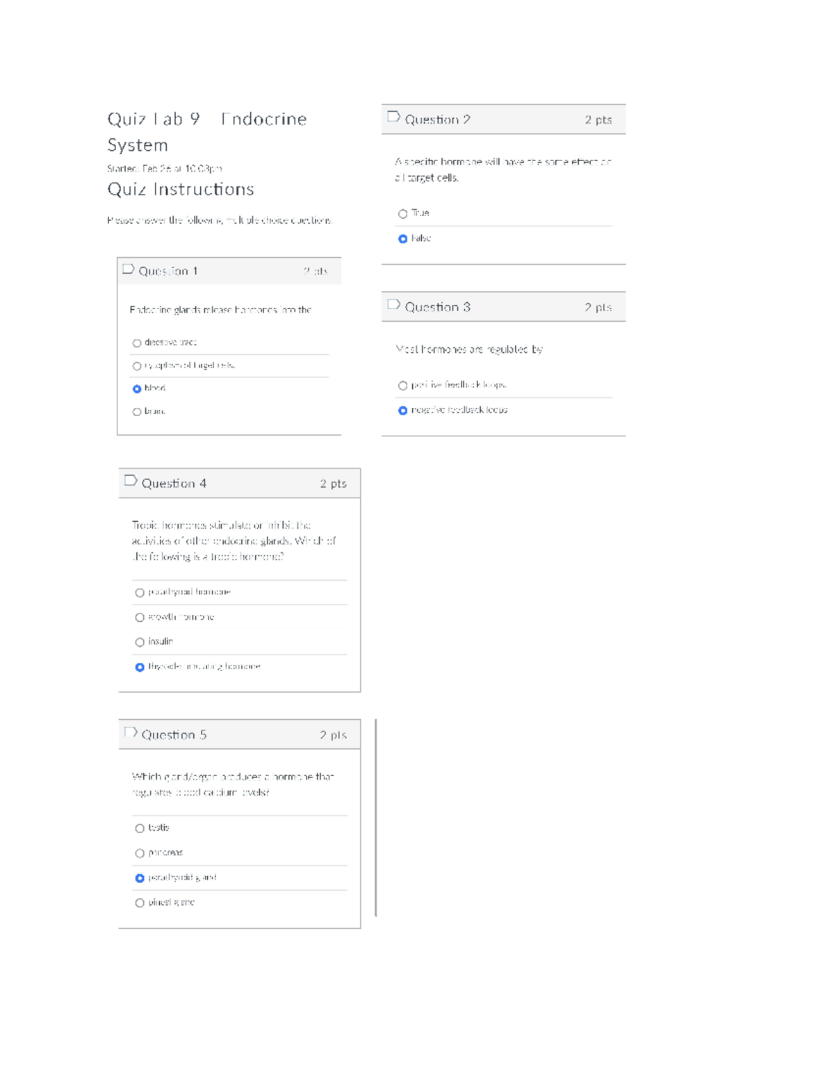 Quiz Lab 9 - Endocrine System - BIO101L-N50 - Studocu