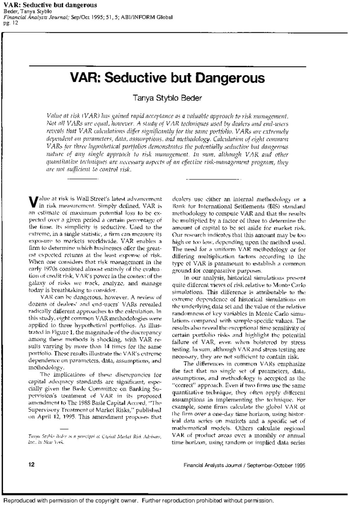 VAR Seductive but dangerous - BMAN20072 - VAR: Seductive but dangerous ...