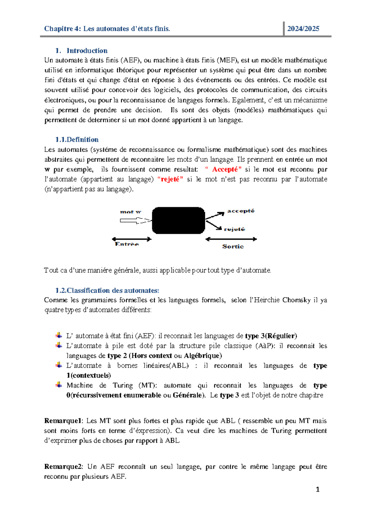 Chapitre 4 Thl Automate à état Fini 2 Introduction Un Automate à états Finis Aef Ou
