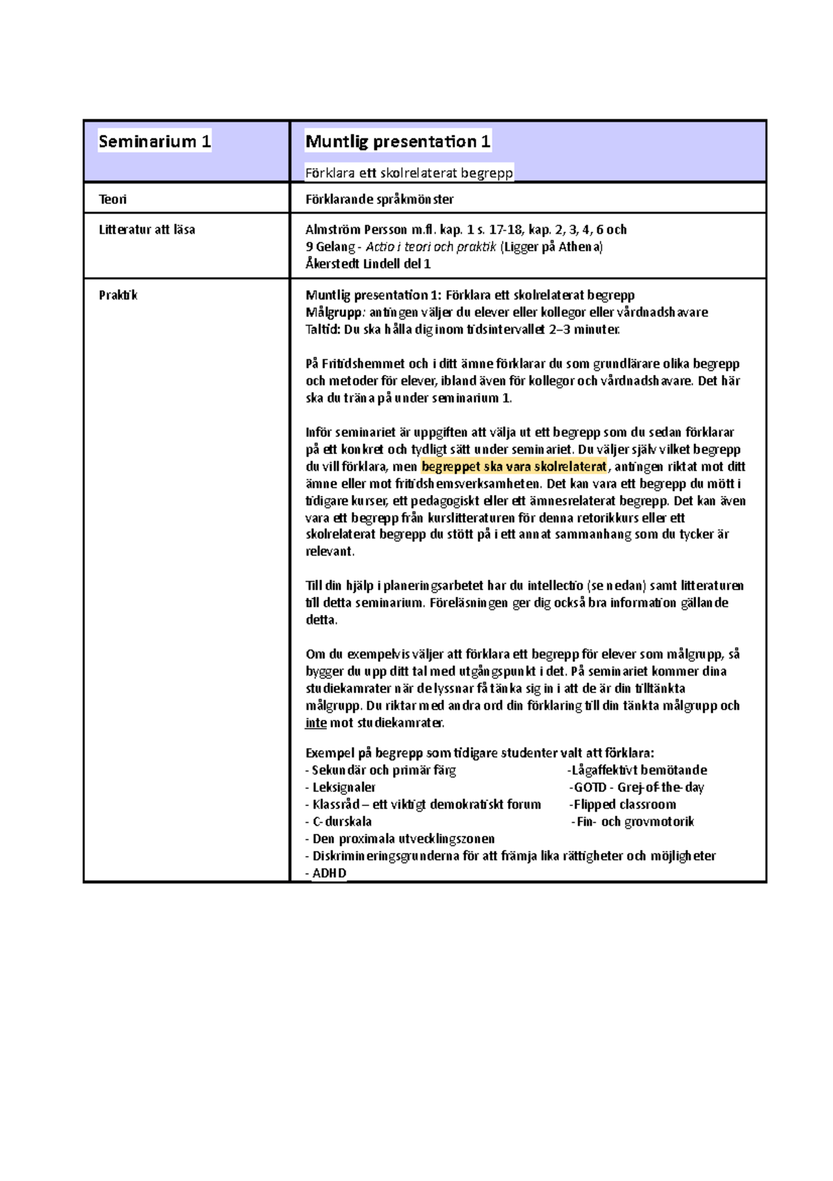 Muntlig uppgift 1; Intellectio 1 grund - fri - Seminarium 1 Muntlig ...