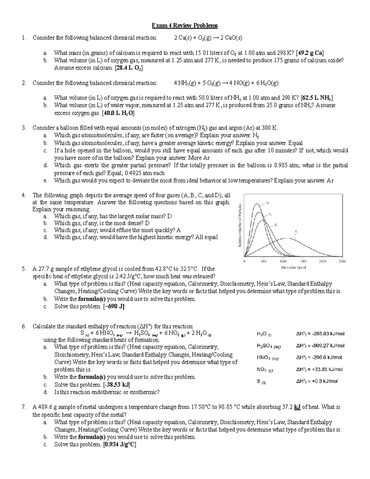 Exam 4 Review Problems (key) - Exam 4 Review Problems Consider the ...