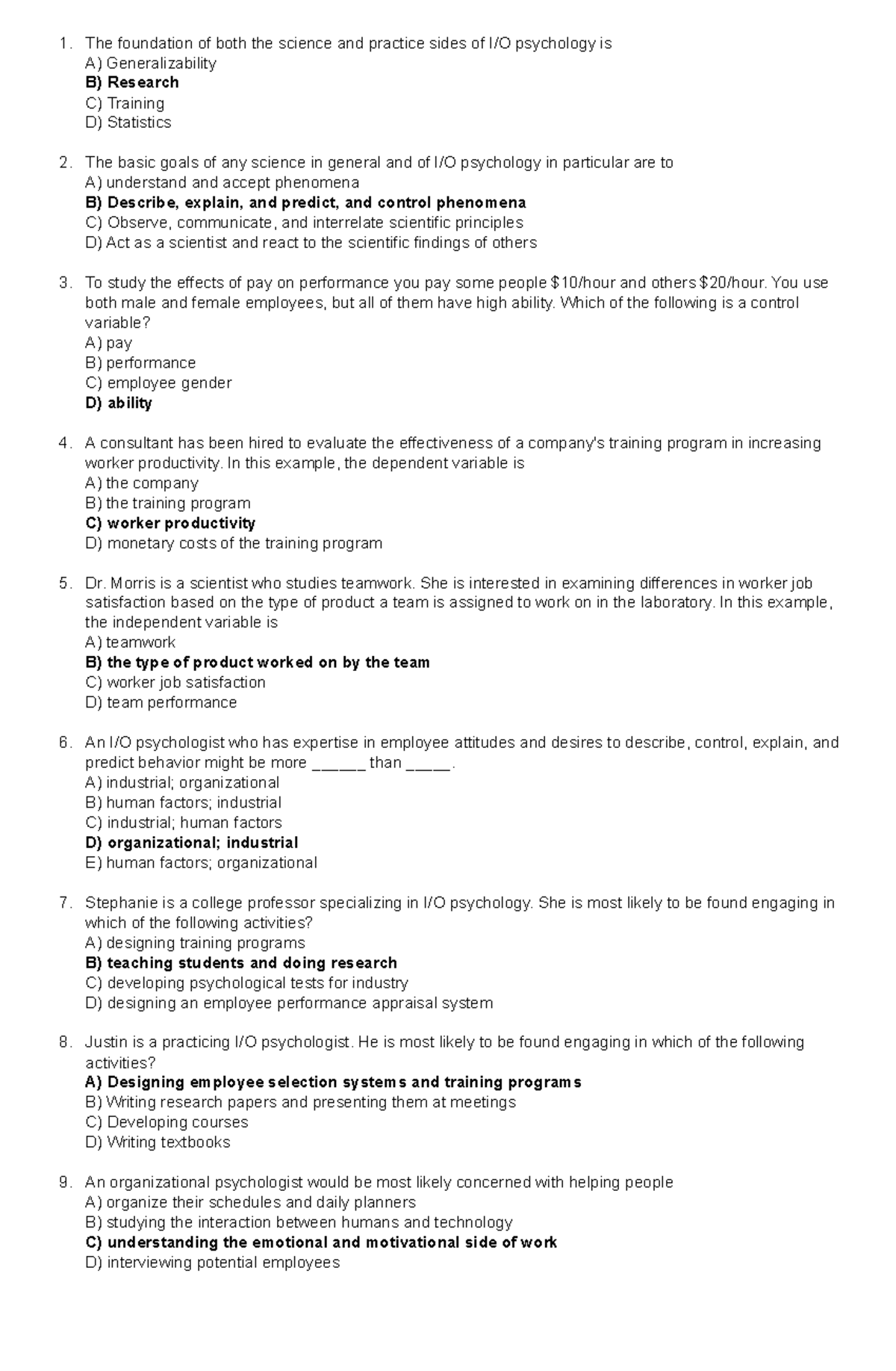 Industrial Psych - Practice Test - The foundation of both the science ...