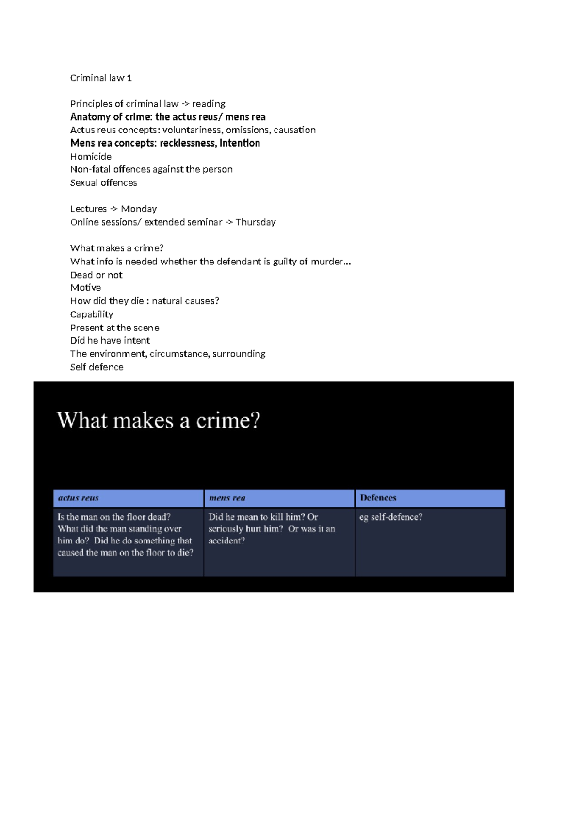 Lecture 1 - Criminal law 1 Principles of criminal law -> reading ...