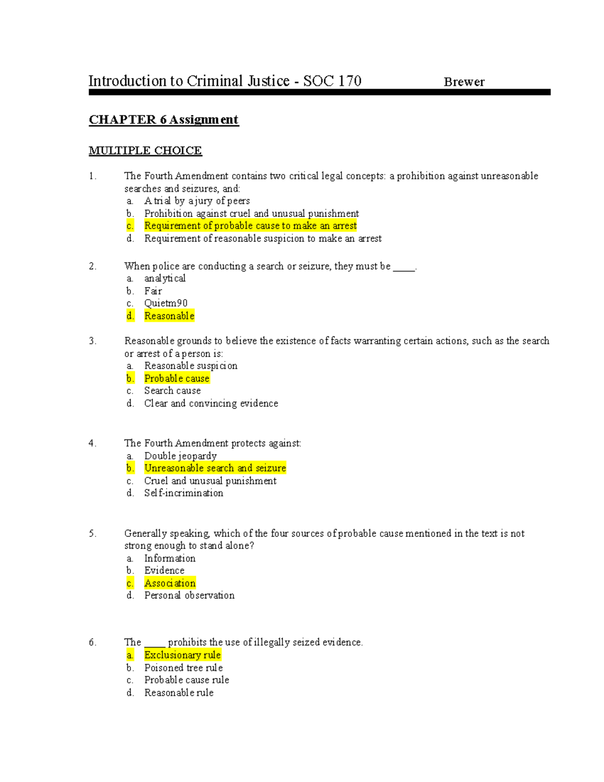 Chapter 6 Assignment - Introduction to Criminal Justice - SOC 170 ...