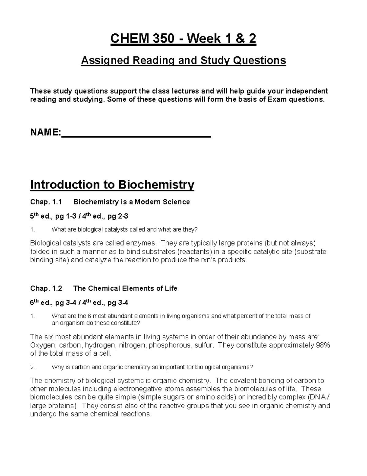 1. AK CHEM350 Week1&2 Assigned Work & Reading - CHEM 350 - Week 1 & 2 ...