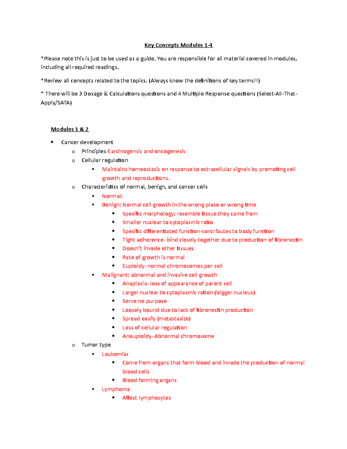 Exam 1 concept guide - Key Concepts Modules 1- *Please note this is ...