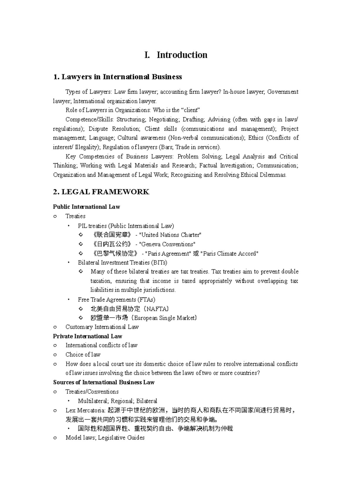 IBT Note - Note - I. Introduction 1. Lawyers in International Business ...