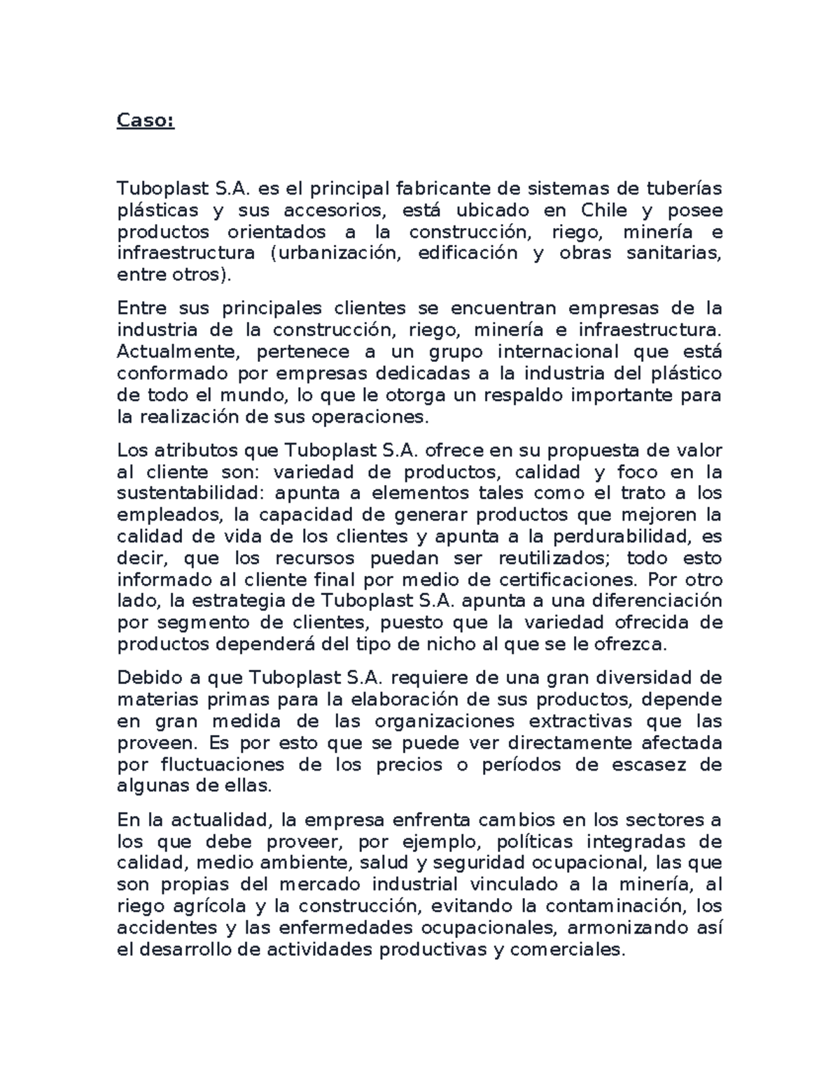 Caso Turboplast Control 1 - Caso: Tuboplast S. es el principal ...