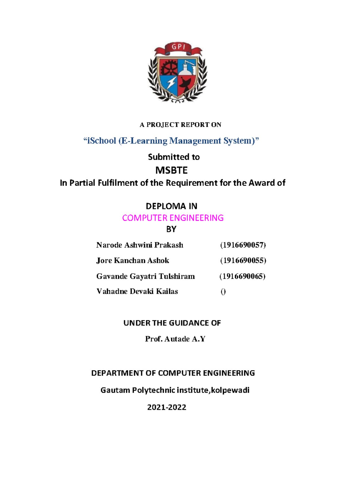 Elearn Report - available - A PROJECT REPORT ON “iSchool (E-Learning ...