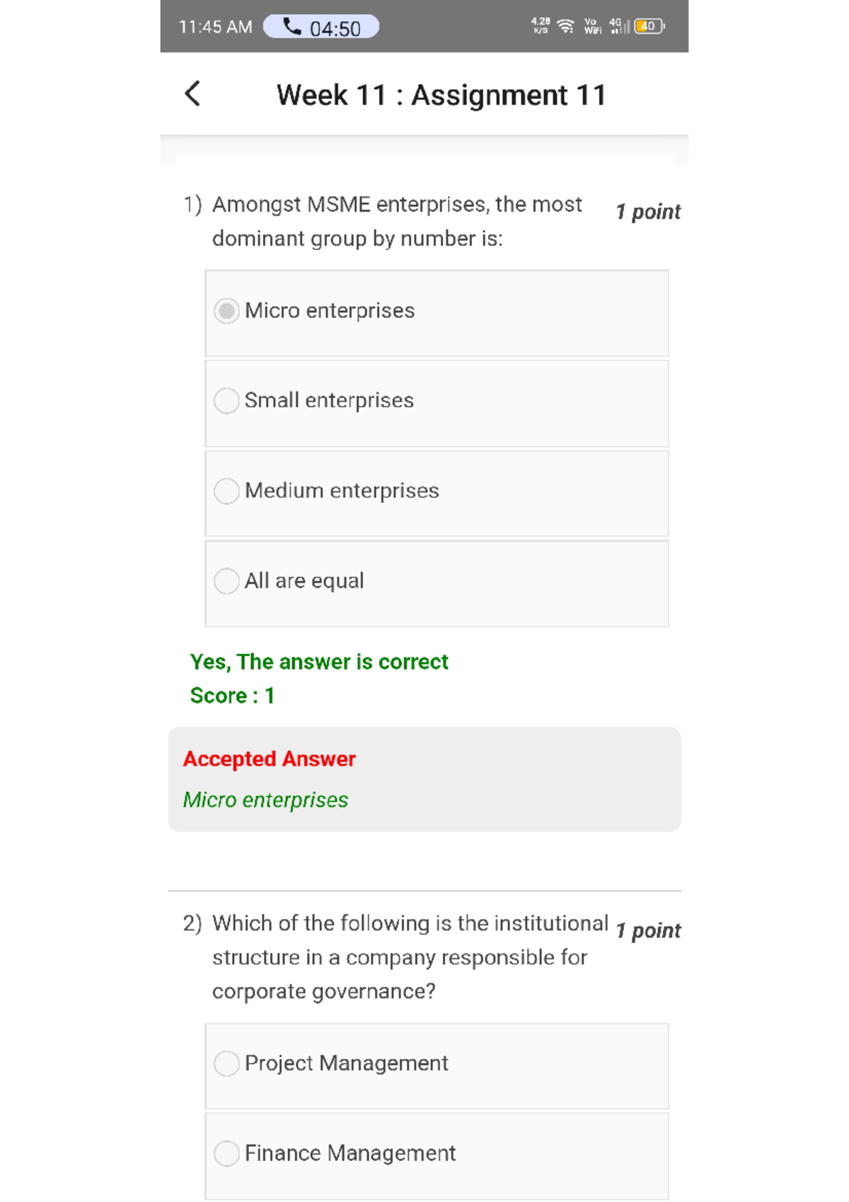 Doc Scanner Oct 18, 2024 11-48 AM - 11:45 AM 4 04:50 Vo 4G WiFi 40 J Week 11 : Assignment 11 1 ...