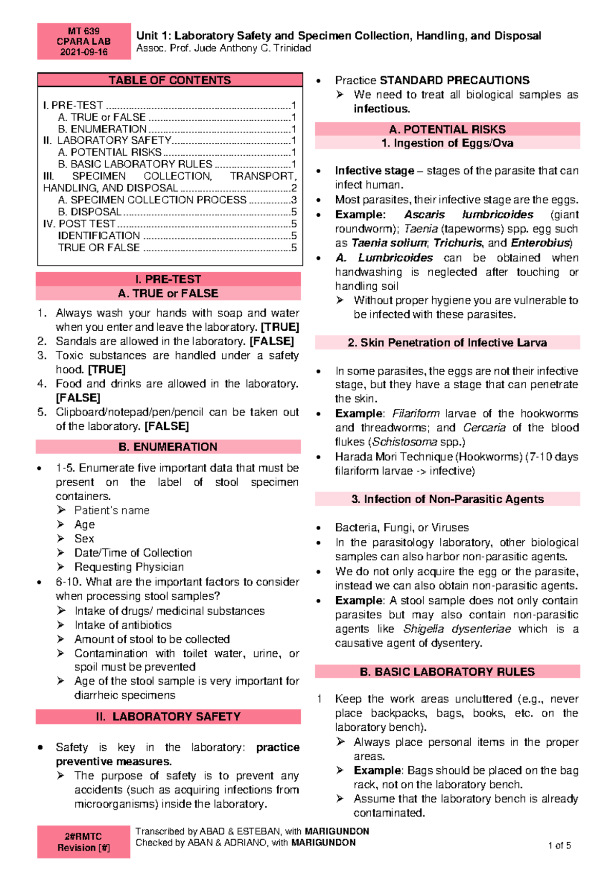 [ MT 639 - PARA LAB] Comprehensive Reviewer [2A MT ] - MT 6 39 CPARA ...