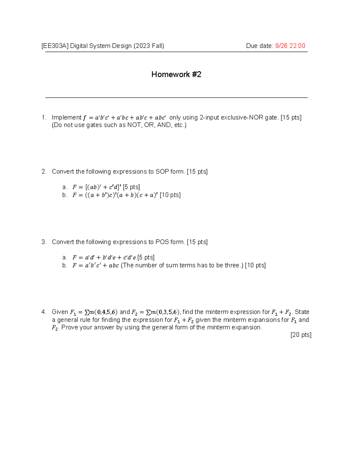 HW2 - eee - [EE303A] Digital System Design (2023 Fall) Due date: 9/26 ...