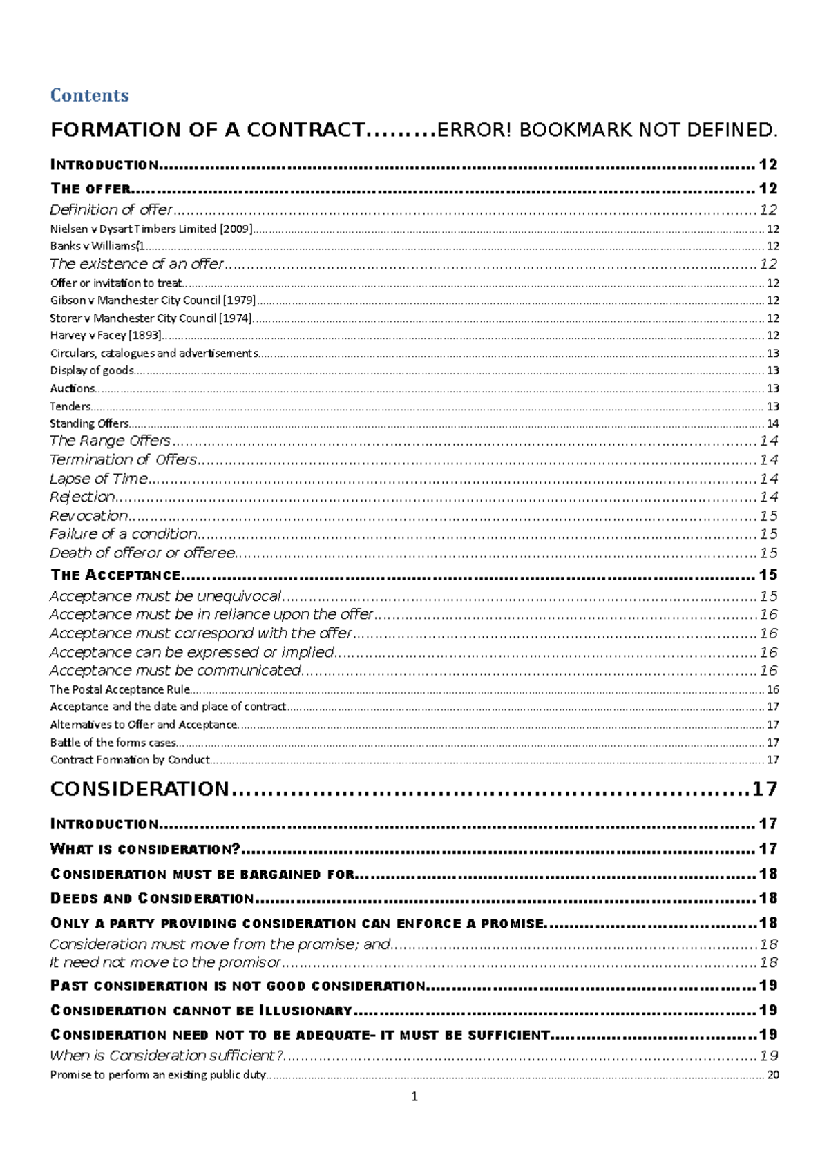 Contracts Notes Lecture Notes Lectures 1 13 Contents Formation Of A Contract