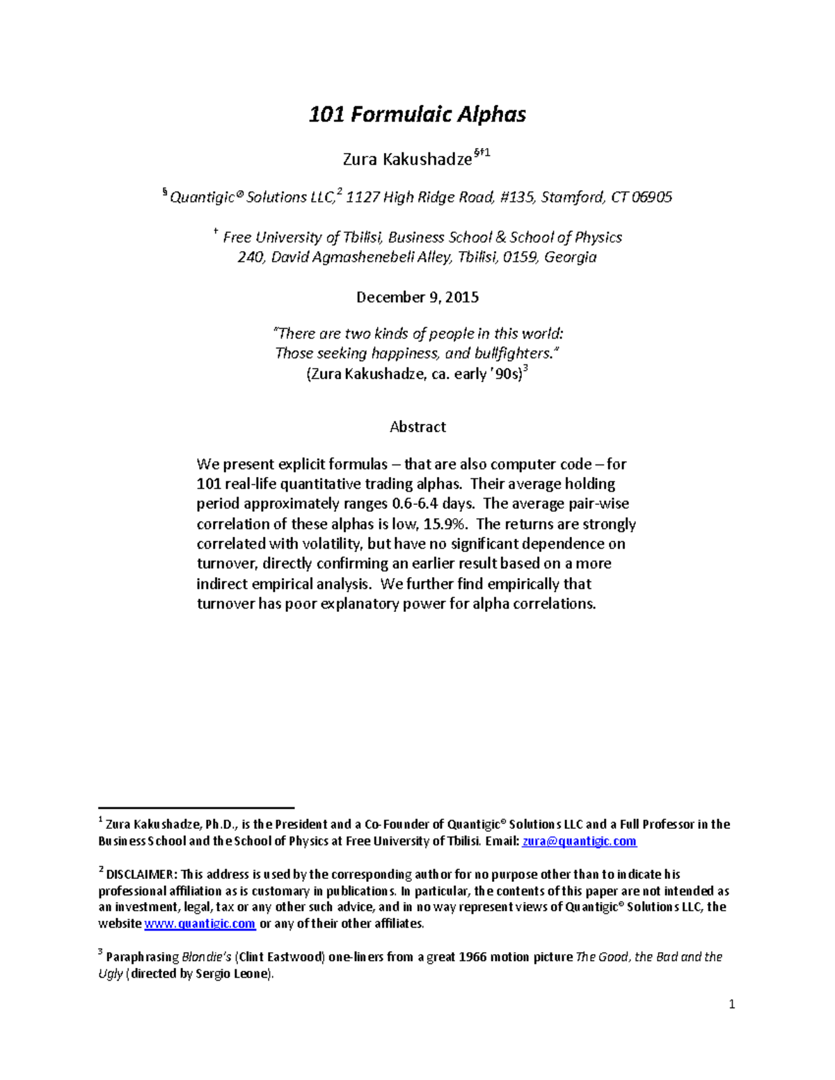 101 Formulaic Alphas - 101 Formulaic Alphas Zura Kakushadze§†1 ...