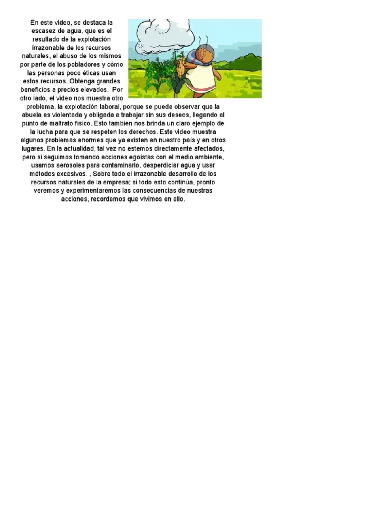 Resumen abuela grillo - En este video, se destaca la escasez de agua ...