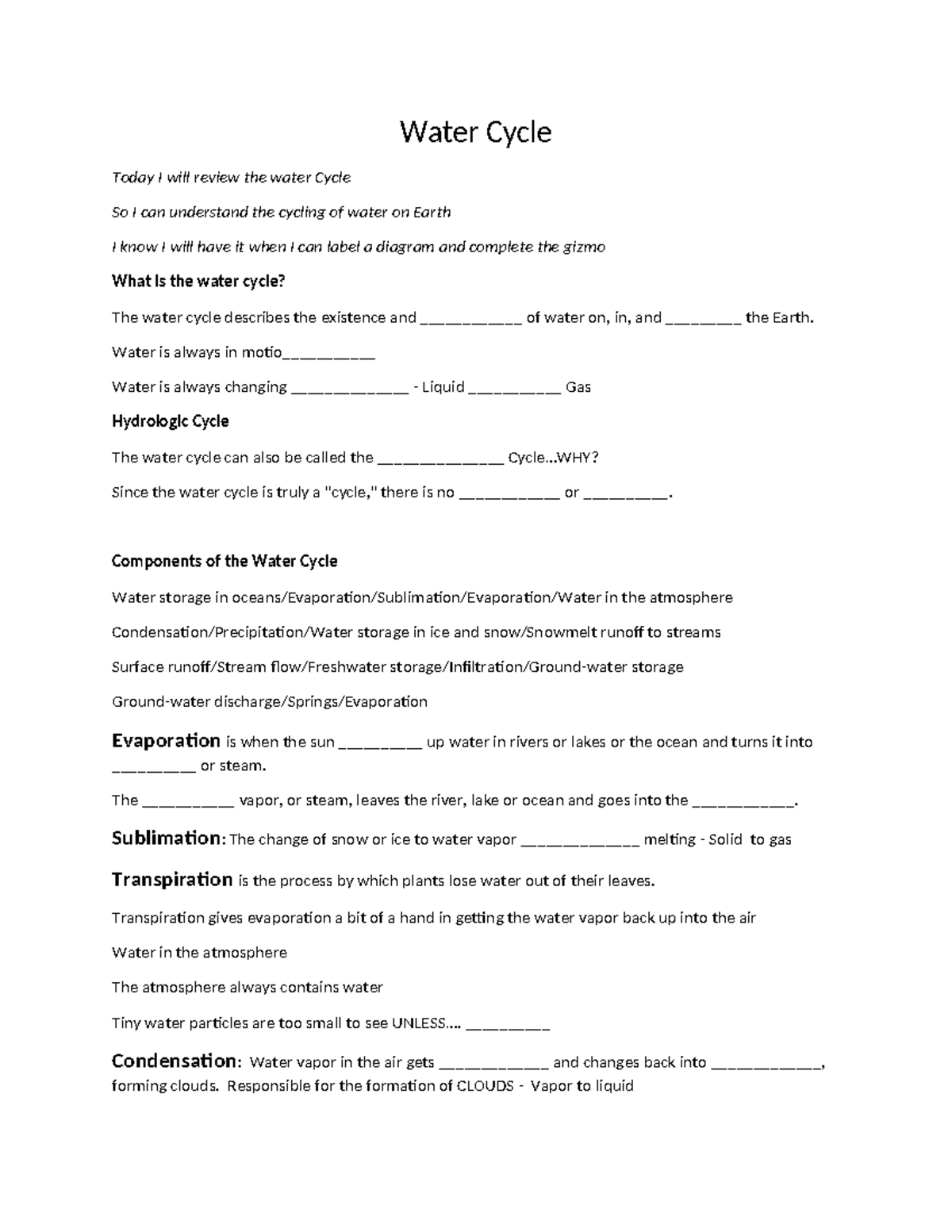 Water+Cycle - Summary Independent Project in Technology and Operations ...