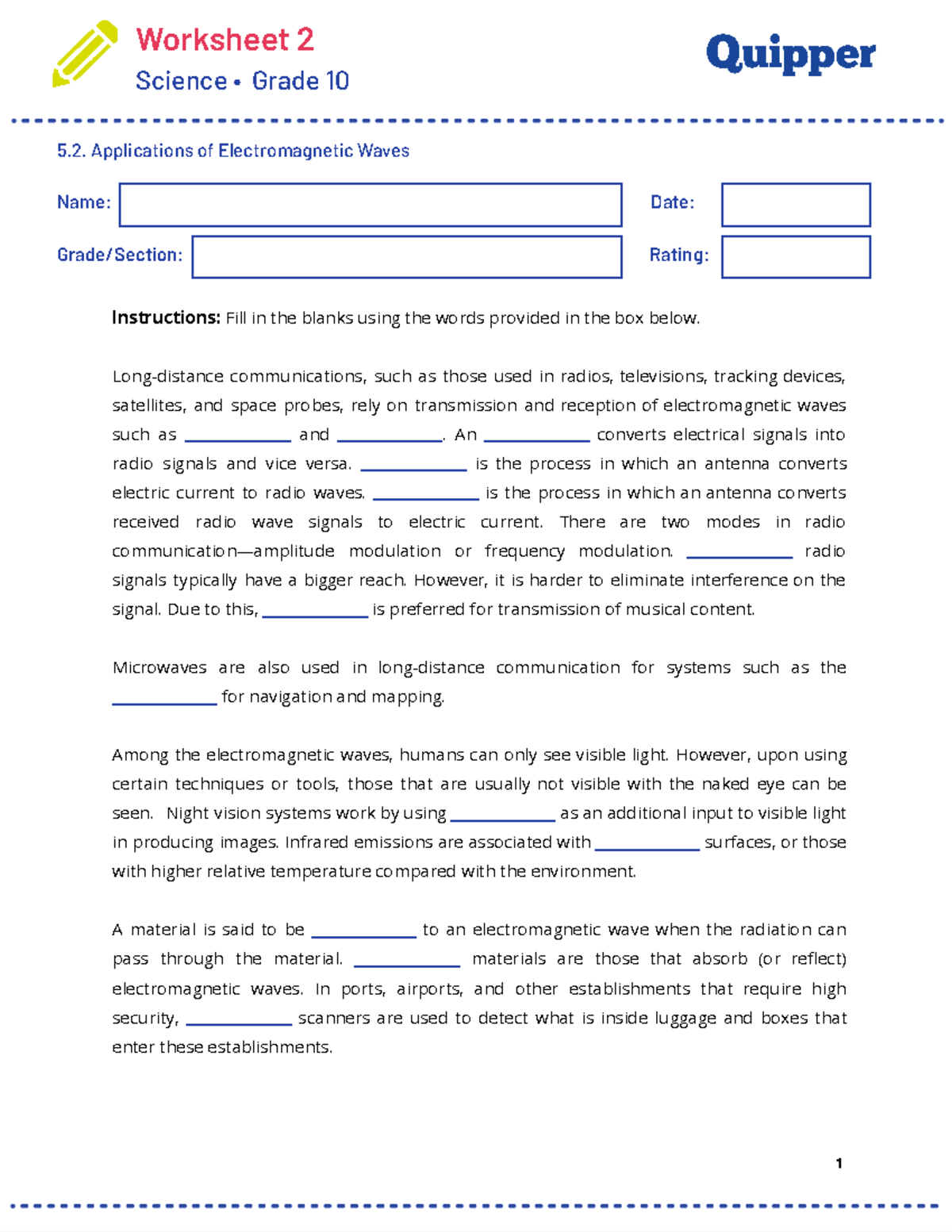 ME Sci 10 Q2 0502 WS2 - greatest info on science - Worksheet 2 Quipper ...