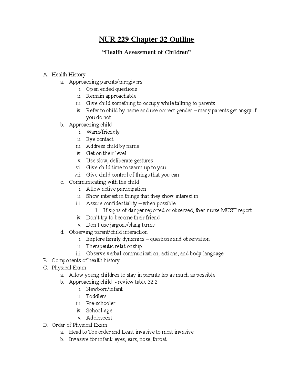 Chapter 32 final Outline - NUR 229 Chapter 32 Outline “Health ...